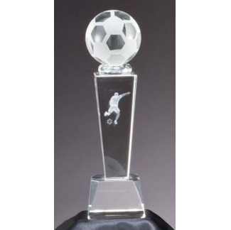 Engraved 10 Optical Crystal Soccer Ball Award by Black Ace Design